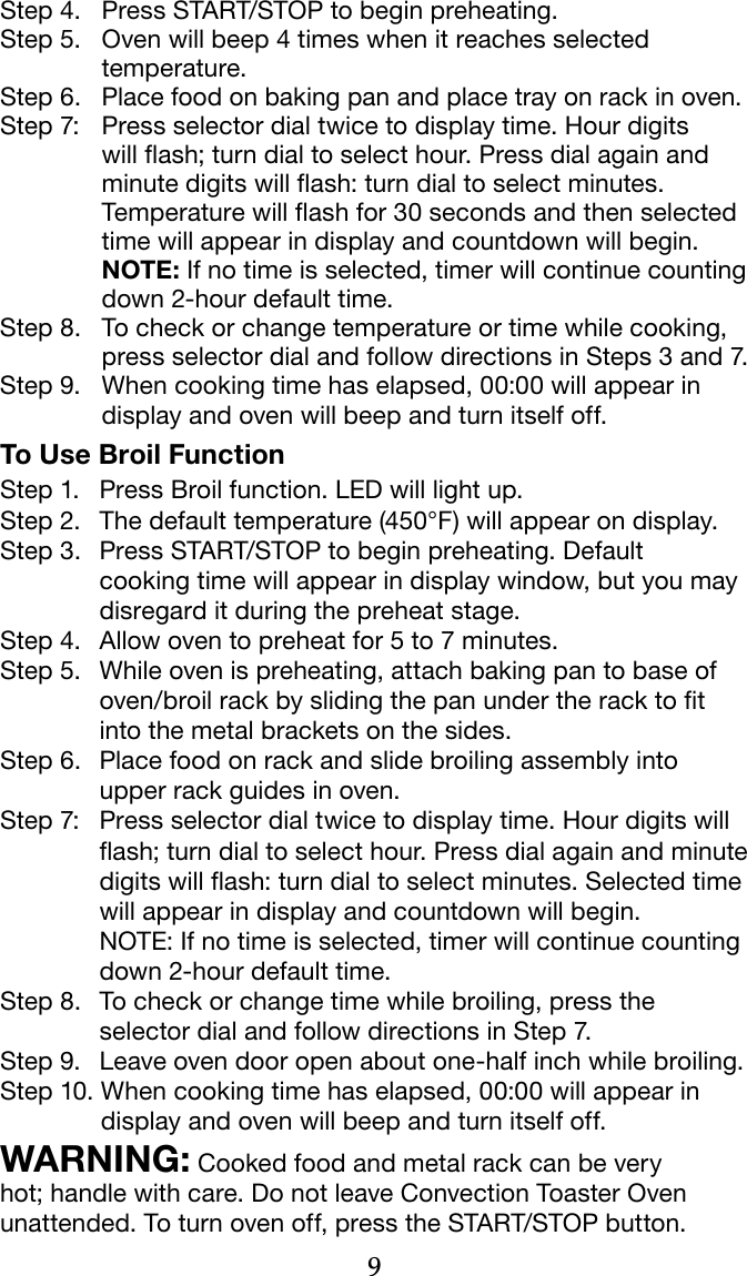 Waring Tco650 Users Manual Convection Toaster Oven Insruction Booklet