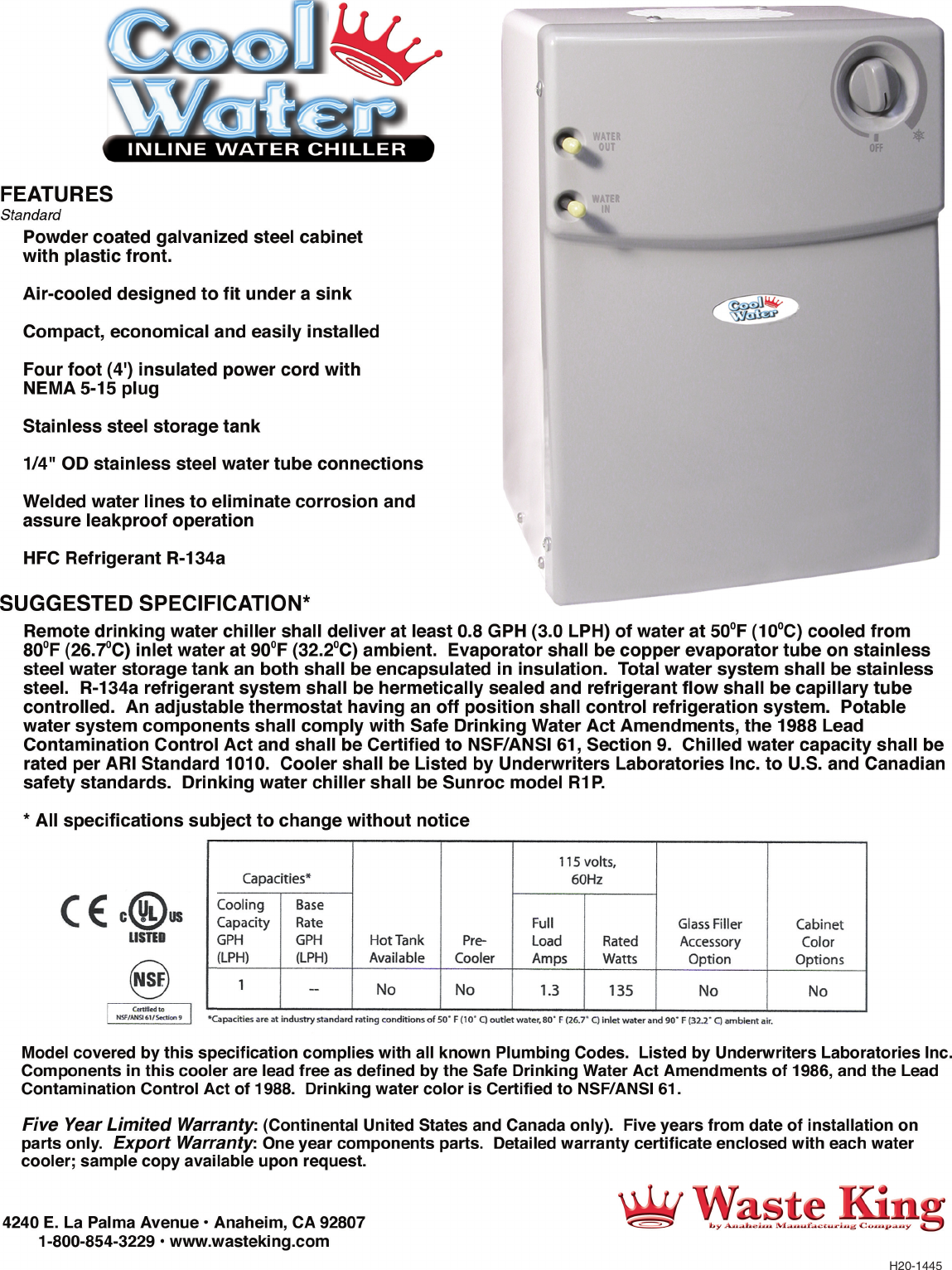 Waste King Inline Water Chiller Users Manual Cooler
