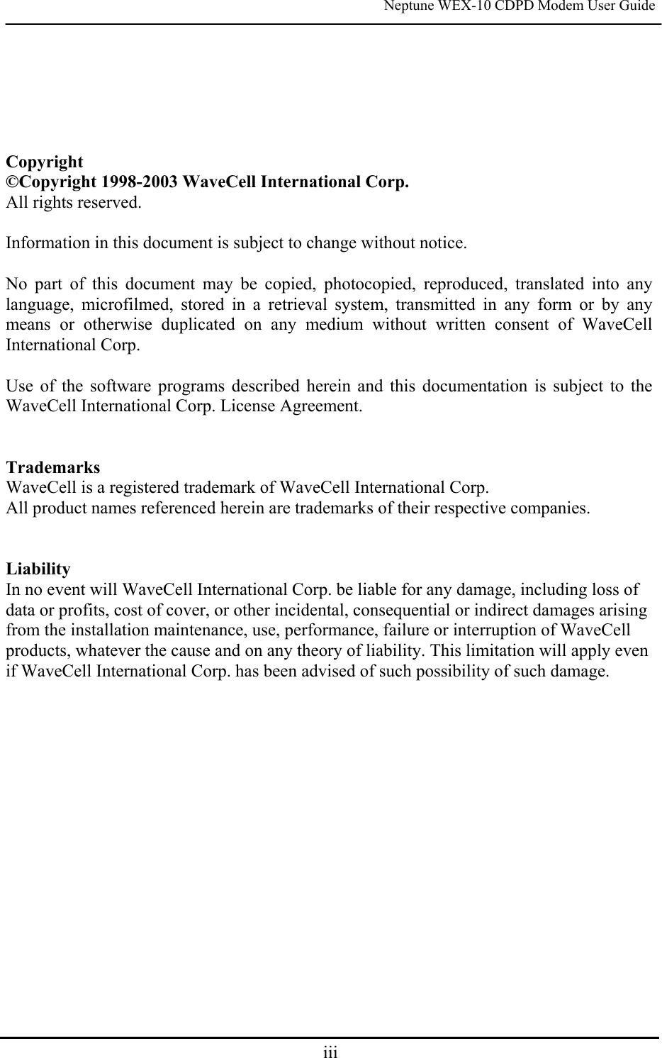 WaveCell WEX-10-EXT Neptune WEX-10 CDPD Modem User Manual wavecell