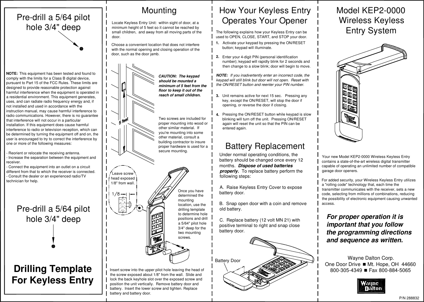 Wayne Dalton KYE 372CSW WIRELESS KEYLESS ENTRY SYSTEM User Manual 