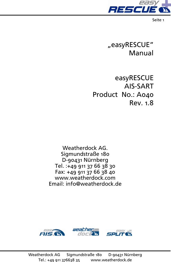 Weatherdock WDC-A040 easyRESCUE User Manual Weatherdock easyTRX