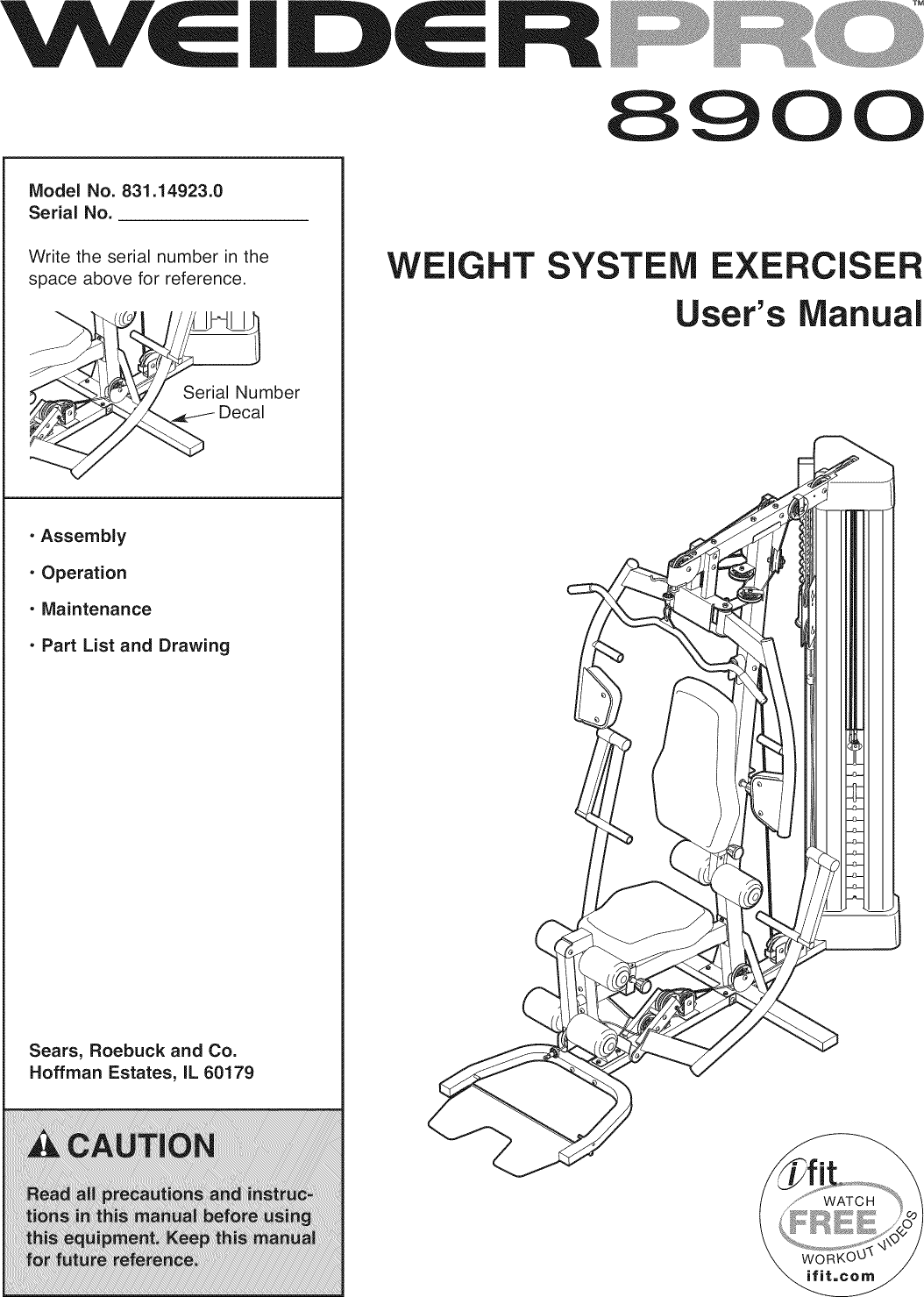 Weider 831149230 User Manual PRO 8900 Manuals And Guides 1010757L