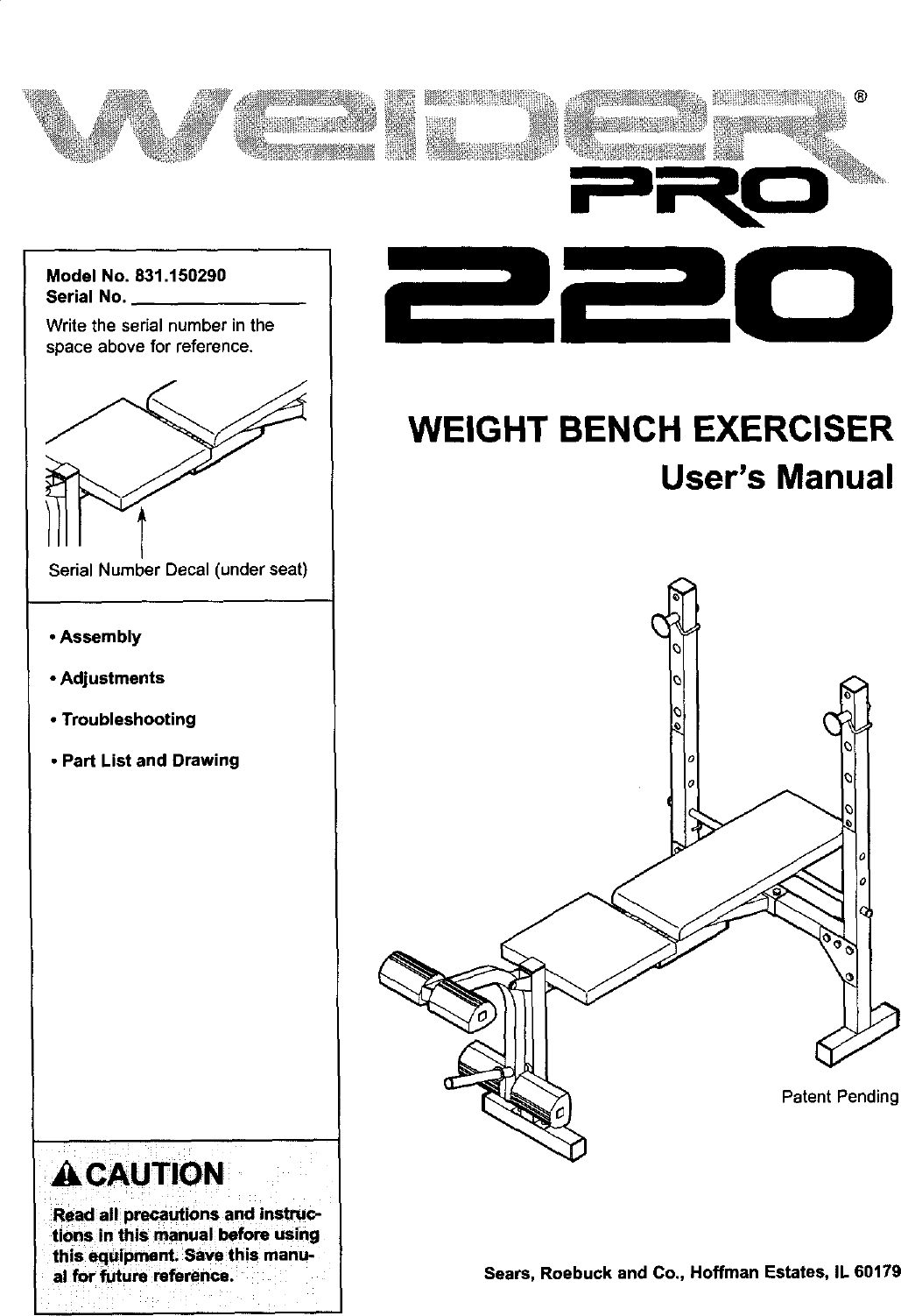 Weider 831150290 User Manual PRO 220 Manuals And Guides L0312122
