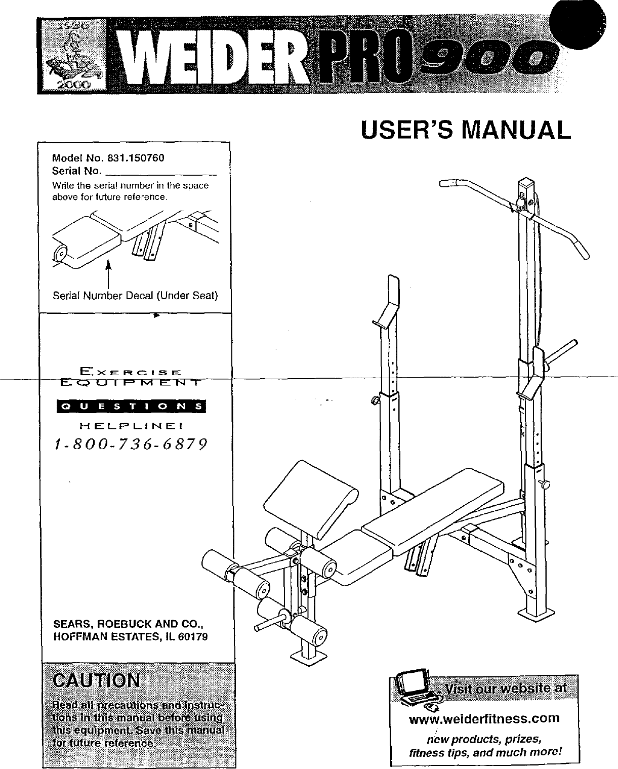 Weider 831150760 User Manual WEIGHT SYSTEM Manuals And Guides L0010527