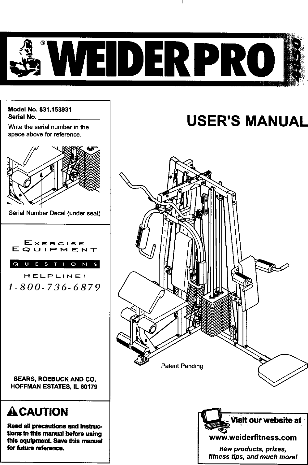 Weider 831153931 User Manual PRO 4850 Manuals And Guides L0302229