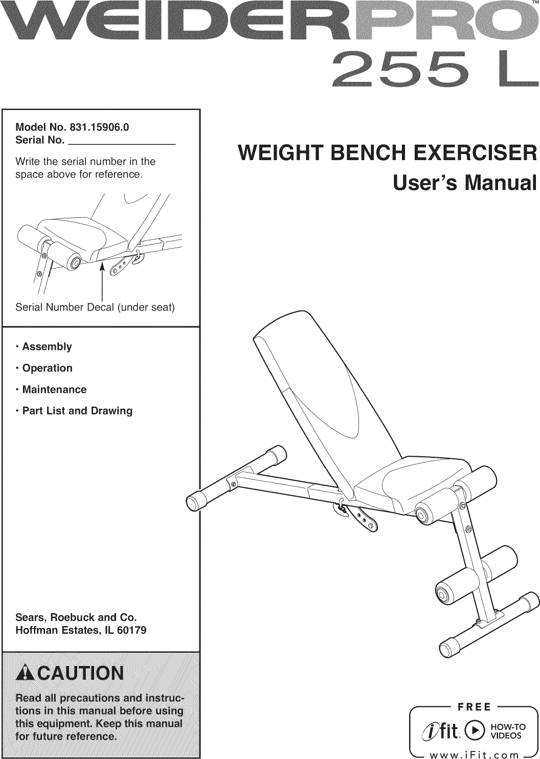 Weider 831159060 User Manual PRO 255L Manuals And Guides 1008634L