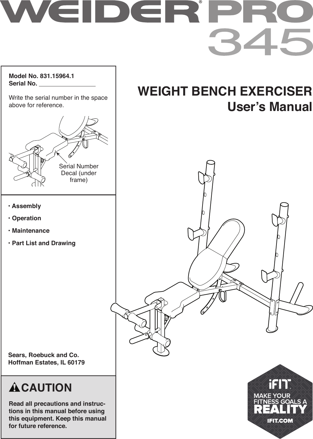 Weider 831159641 User Manual WEIGHT SYSTEM Manuals And Guides 1712327L