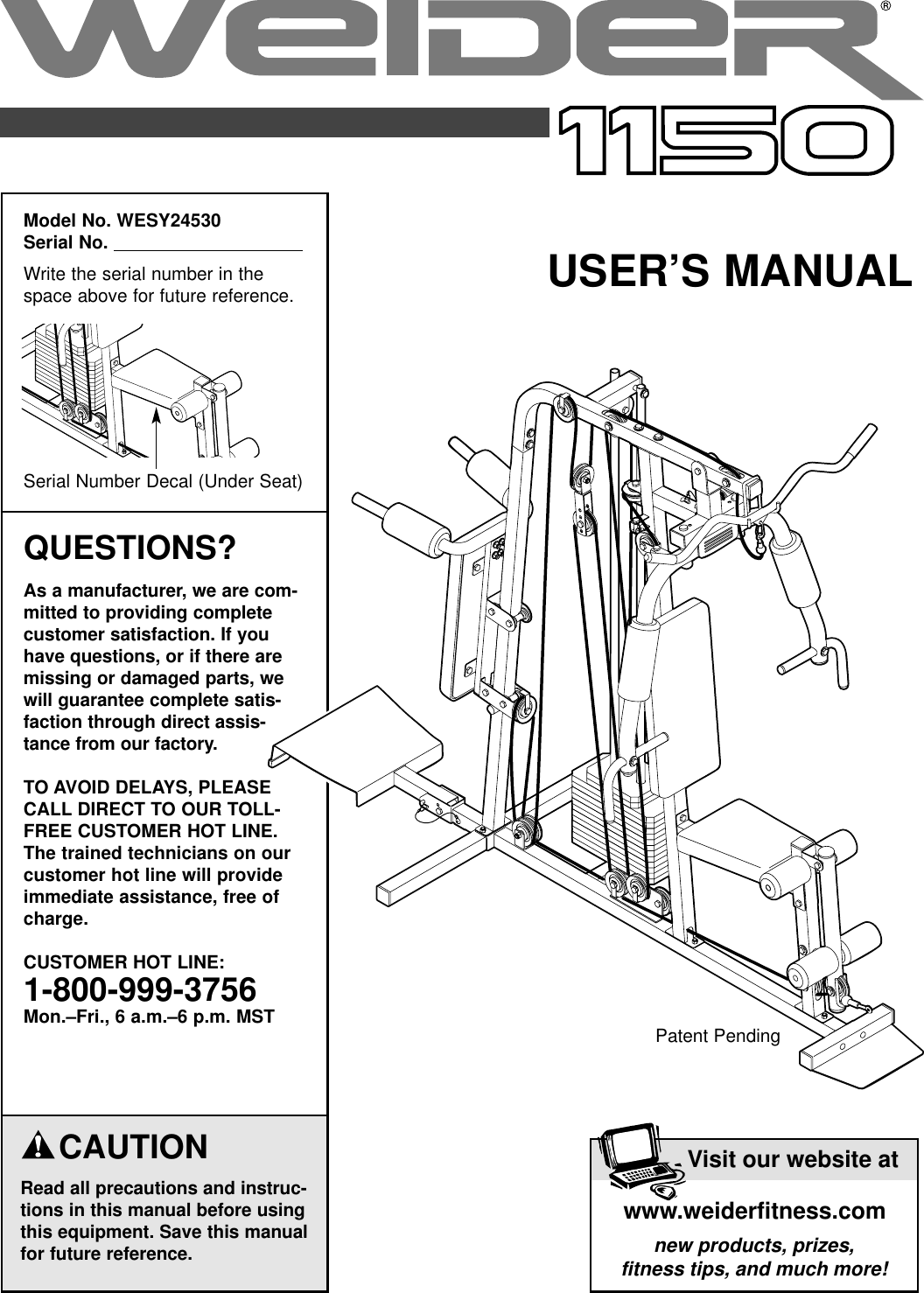 Weider 1150 System Wesy2453 Users Manual