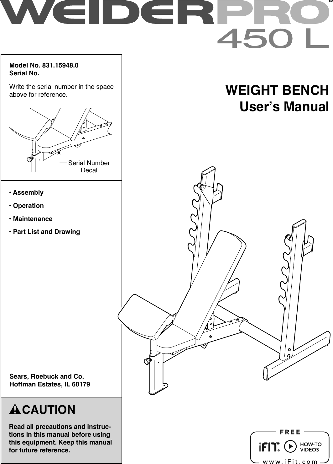 Weider 159480 Owner S Manual