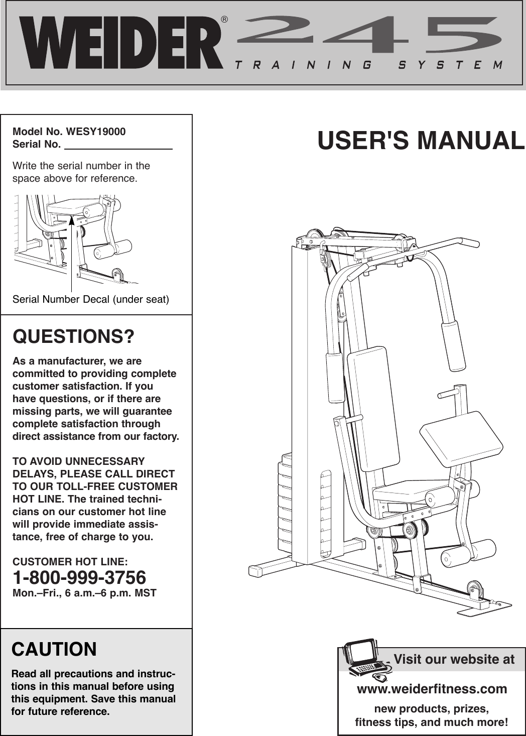 Weider 245 System Wesy1900 Users Manual *WESY19000 166861