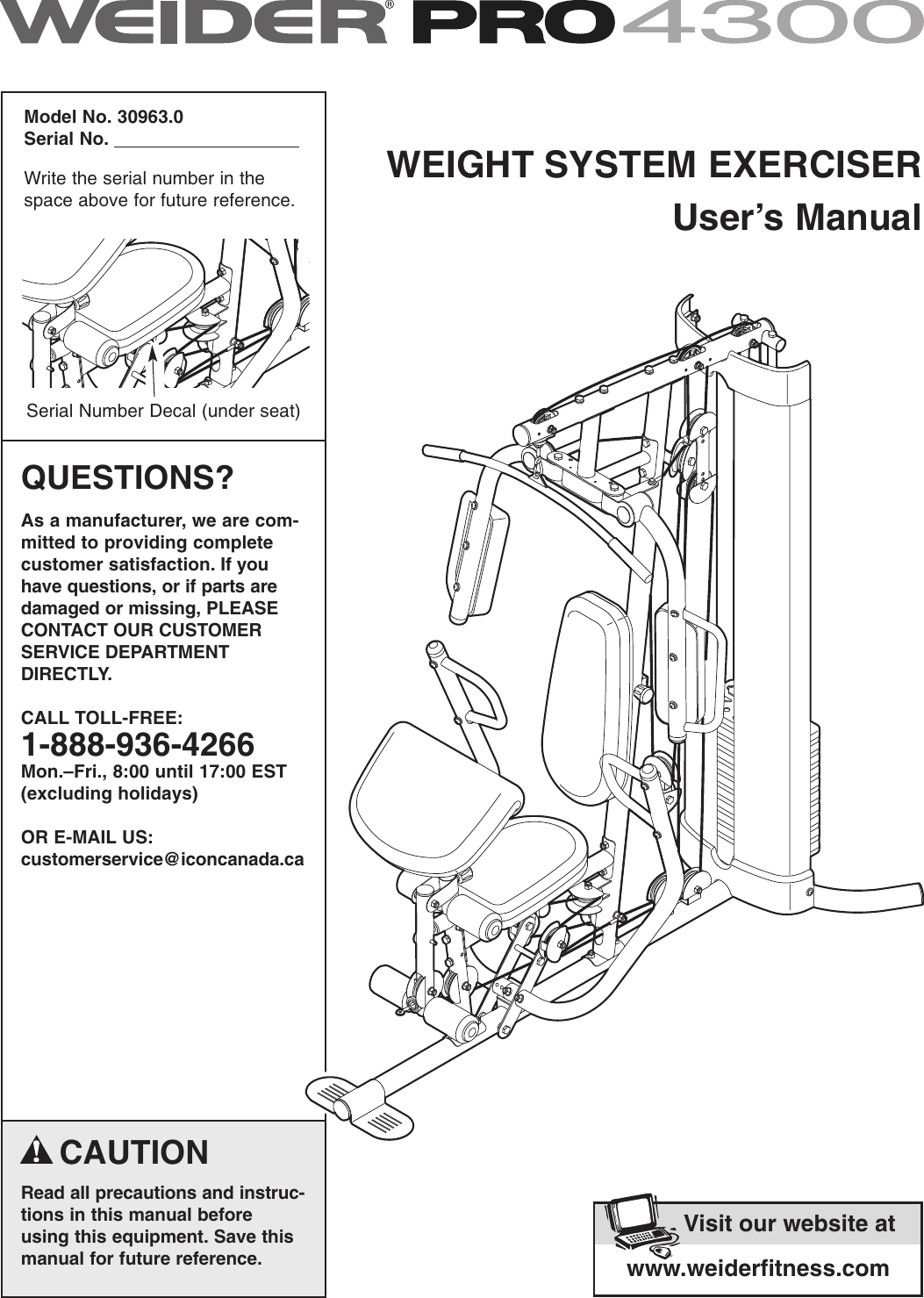 Weider 309630 Owner S Manual