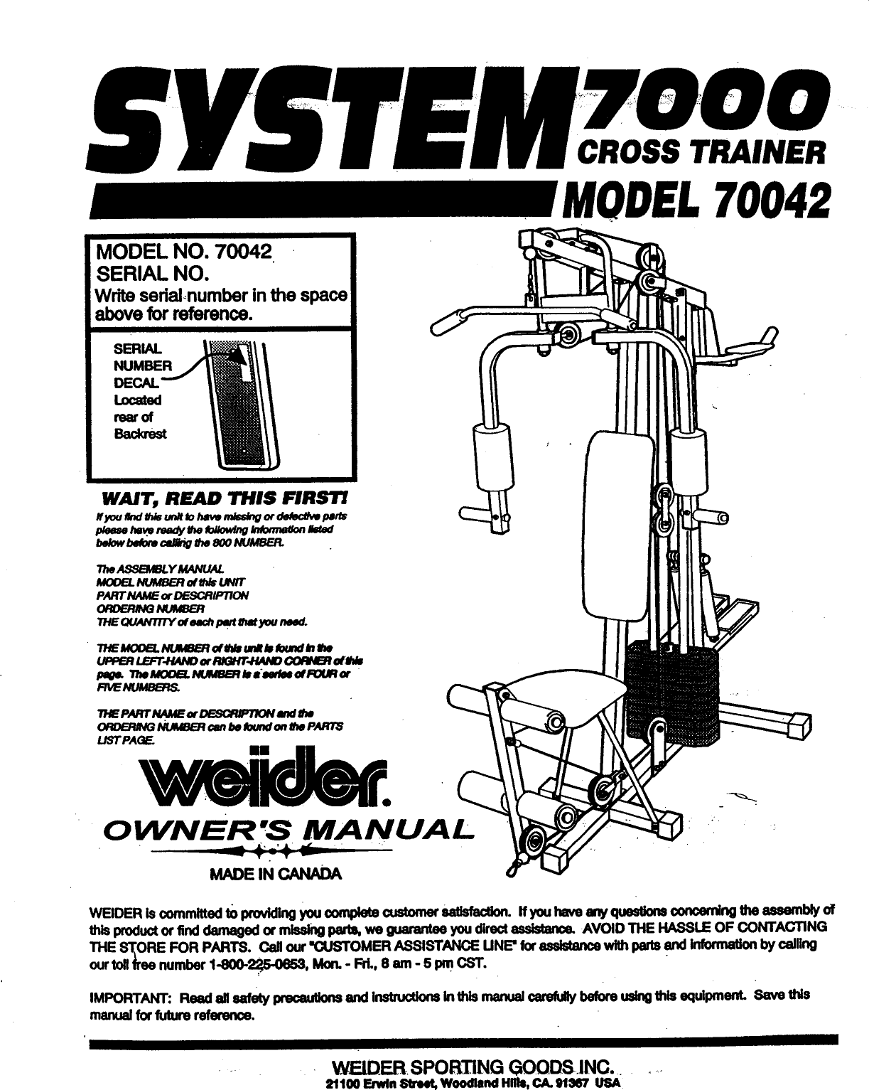 Weider 700420 Owner S Manual