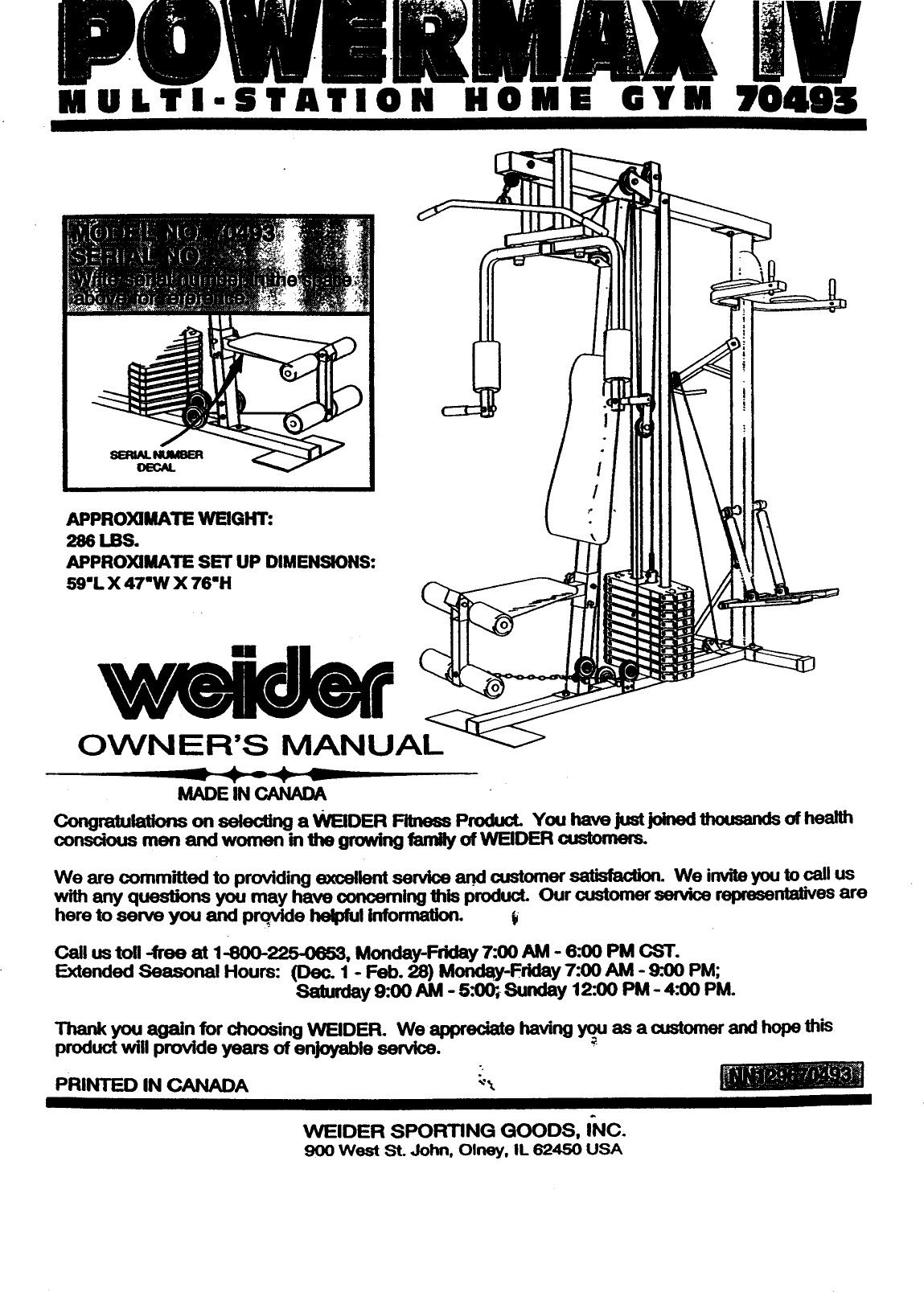Weider 704930 Owner S Manual