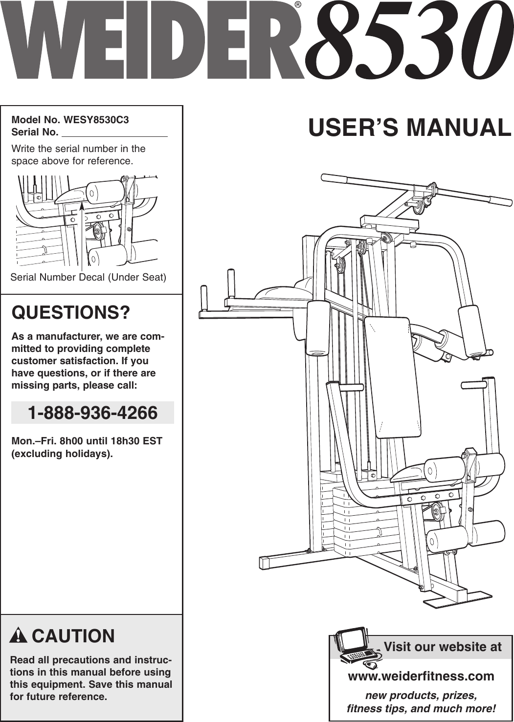 Weider 8530 System Wesy8530C Users Manual WESY85312 218483