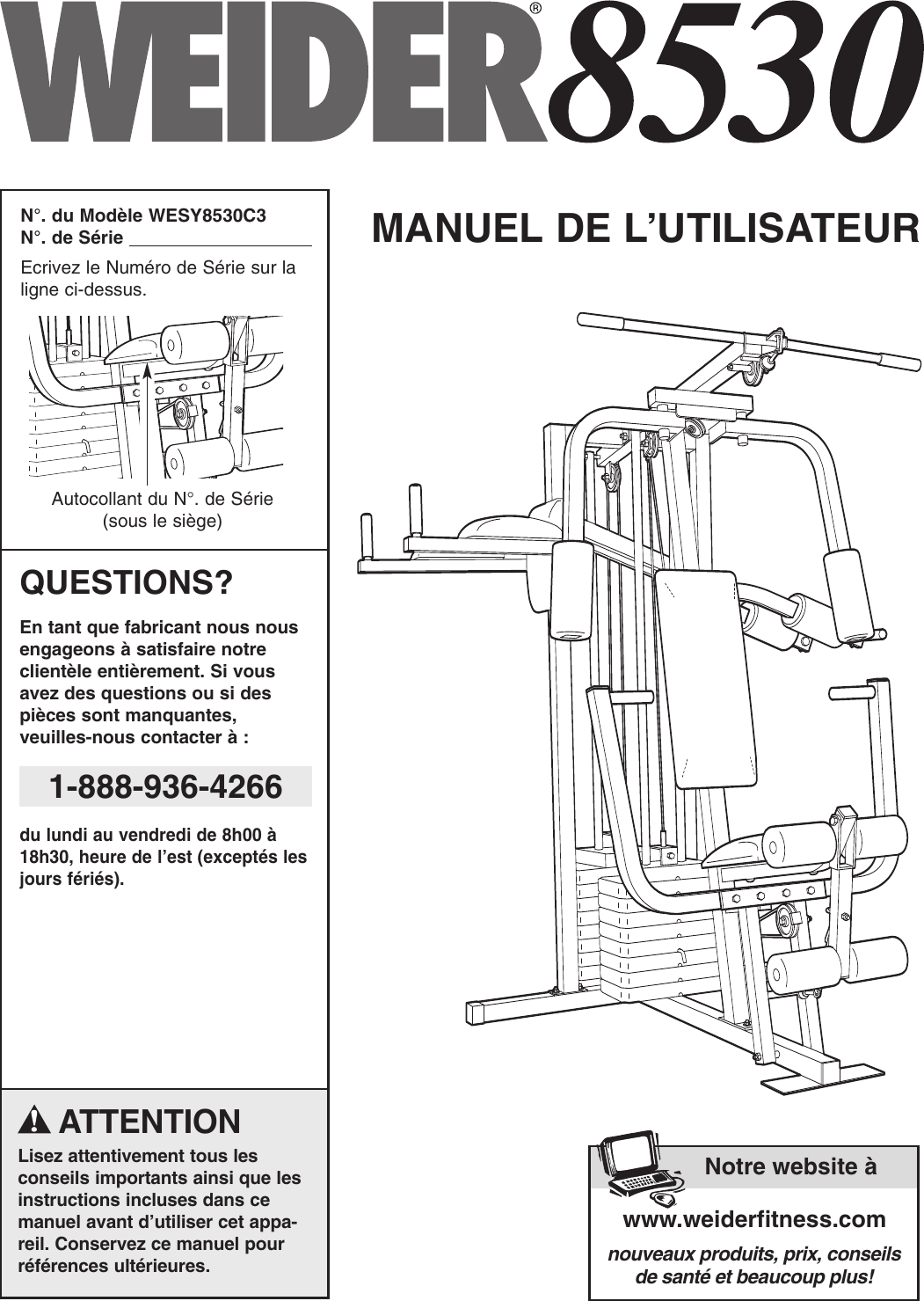 Weider 8530 System Wesy8530C Users Manual WESY85312 218483