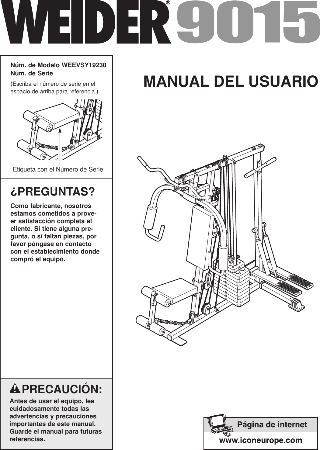 Weider 9015 System Weevsy1923 Users Manual