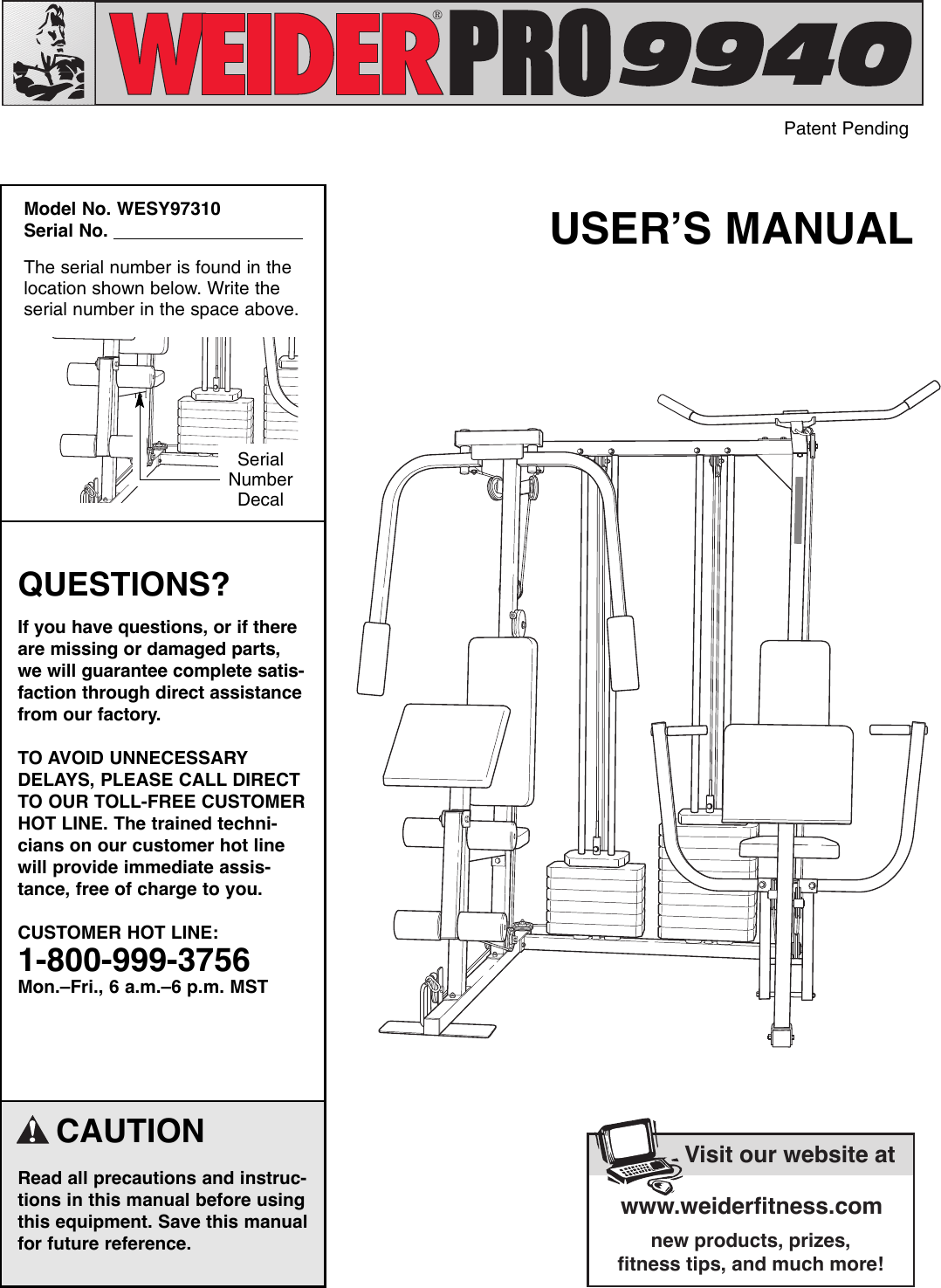 Weider 9940 Users Manual WESY97310 176791