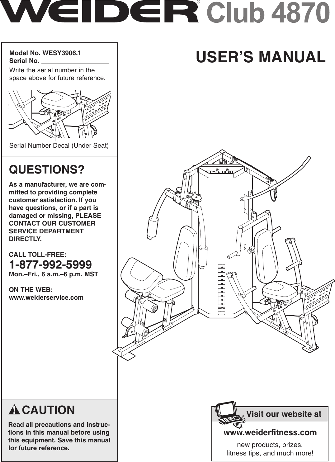 Weider Club 4870 System Wesy3906 Users Manual