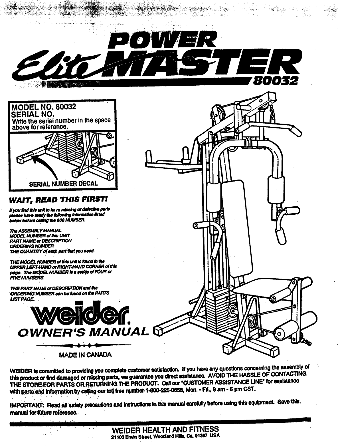 Weider Elite Power Master 80032 Users Manual
