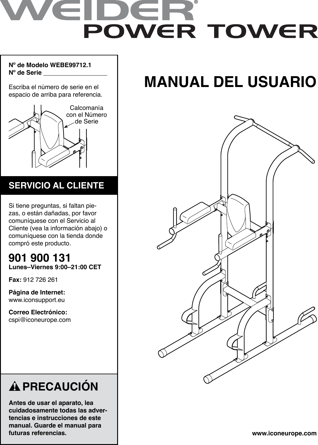 Weider Power Tower Bench Webe99712 Users Manual