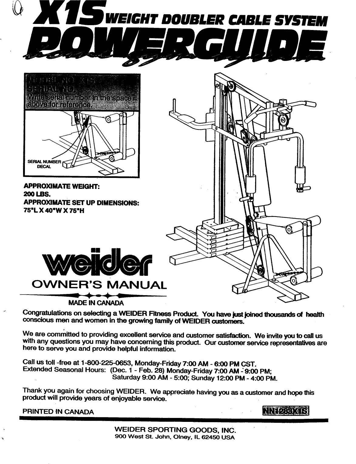 Weider Powerguide System X1S Users Manual