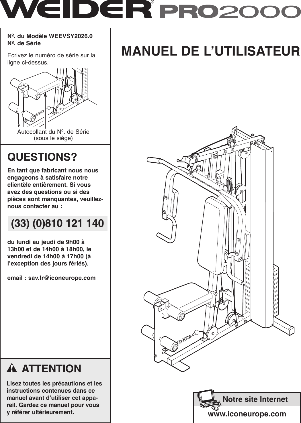 Weider Pro 2000 System Weevsy2026 Users Manual
