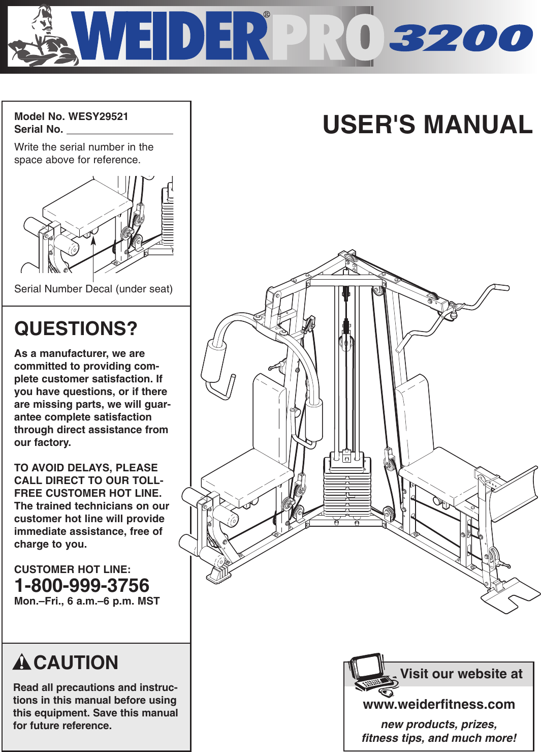 Weider Pro 3200 System Wesy2952 Users Manual *WESY29521 191678