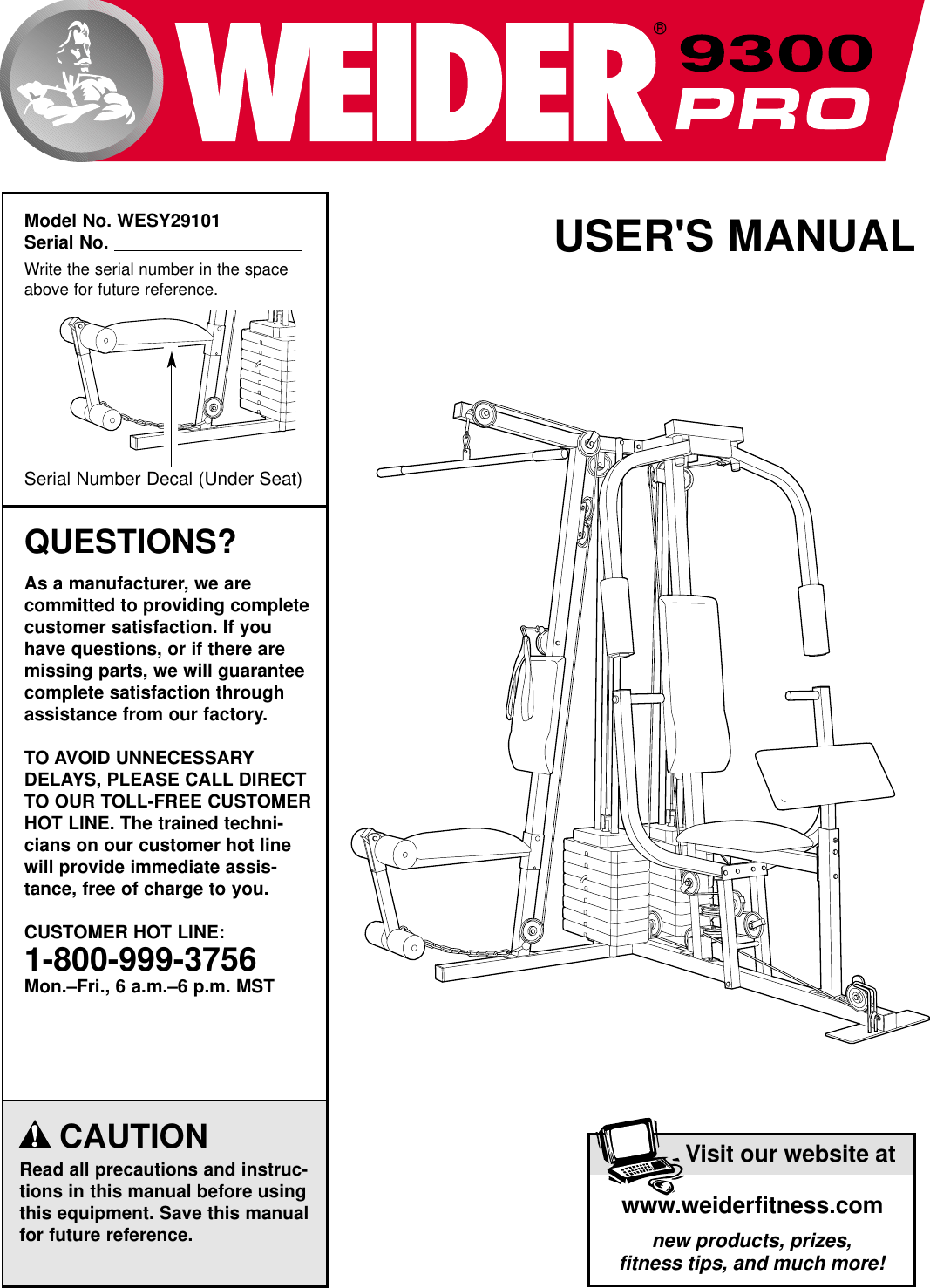 Weider Pro 9300 System Wesy2910 Users Manual