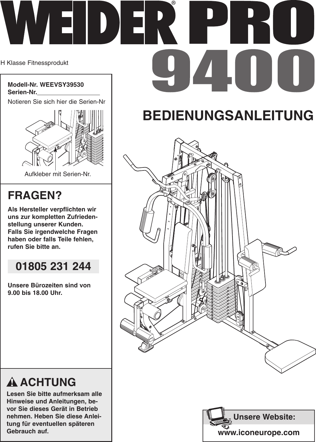 Weider Pro 9400 System Weevsy3953 Users Manual *WEEVSY39530 200193(GR)
