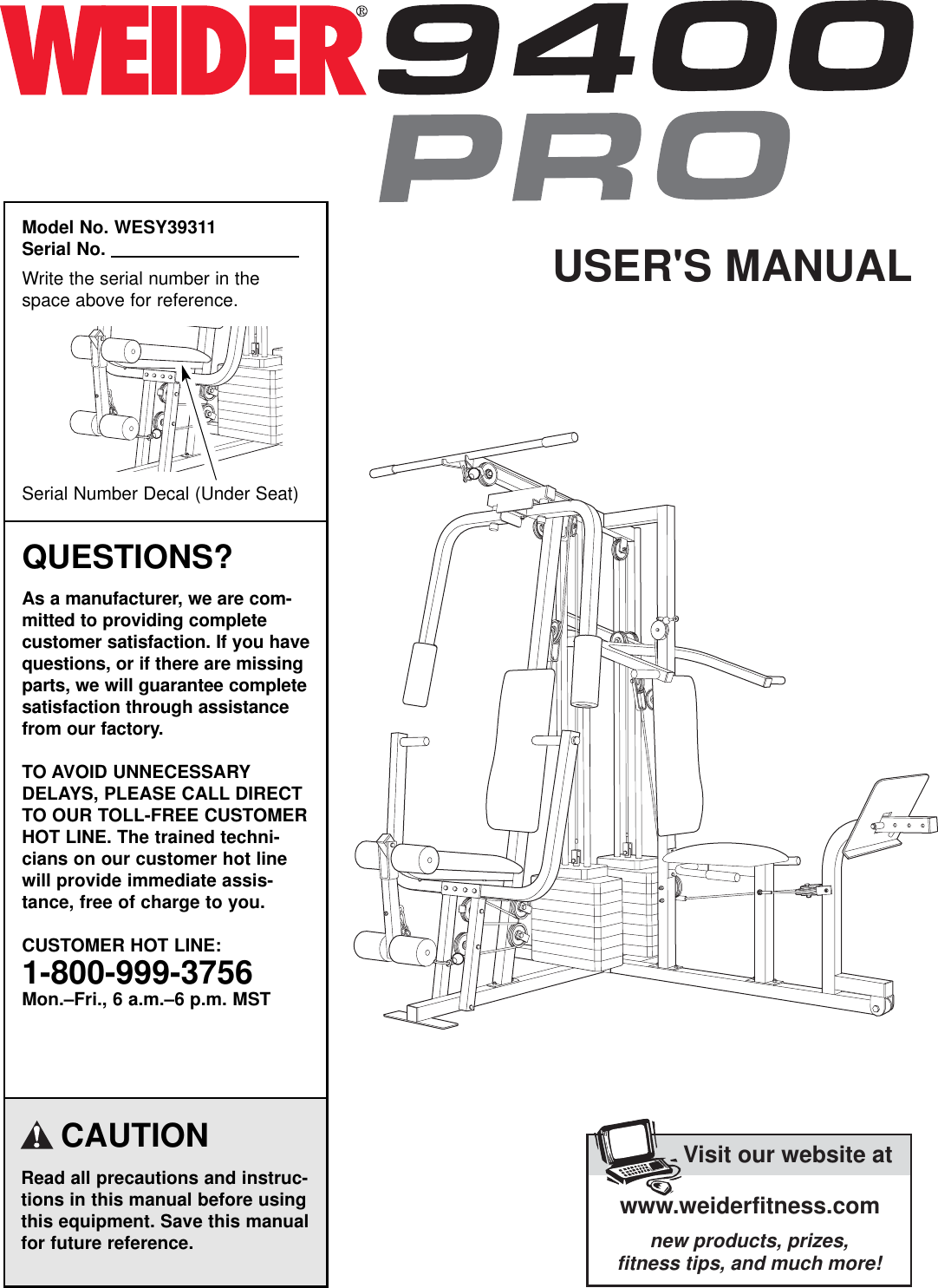 Weider Pro 9400 System Wesy3931 Users Manual *WESY39311 185317