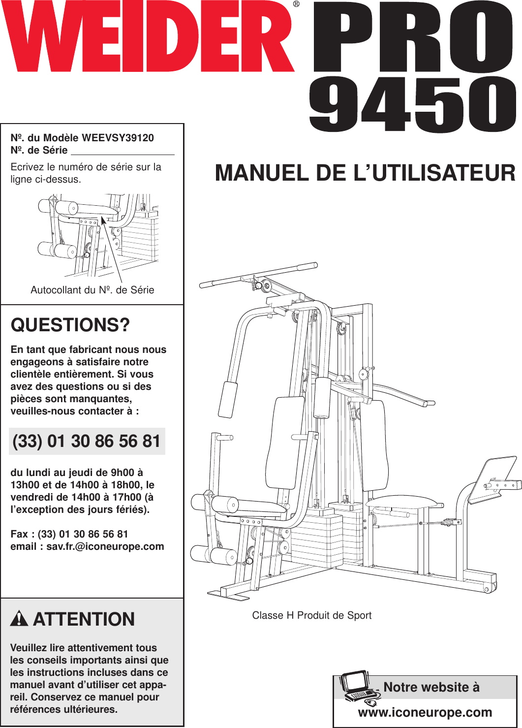 Weider Pro 9450 System Weevsy3912 Users Manual