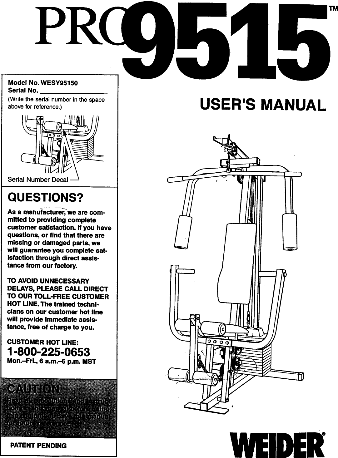 Weider Pro 9515 System Wesy9515 Users Manual