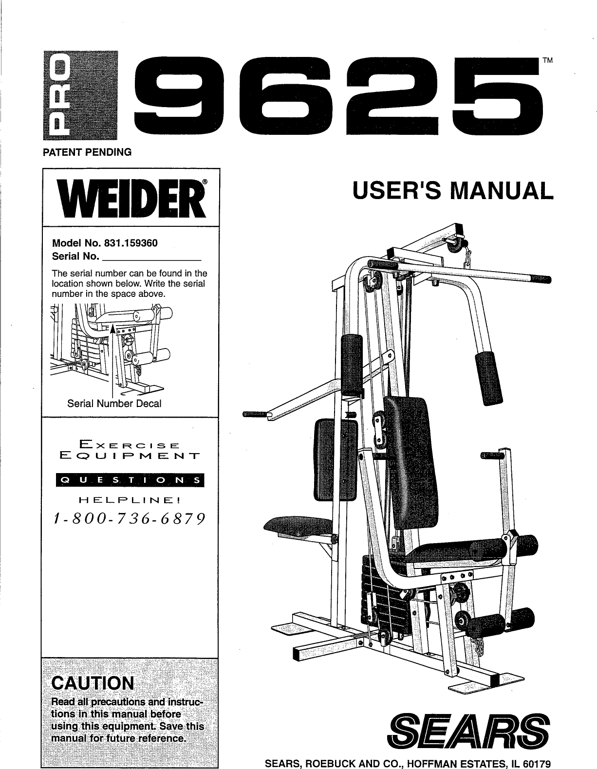 Weider Pro 9625 System 15936 Users Manual