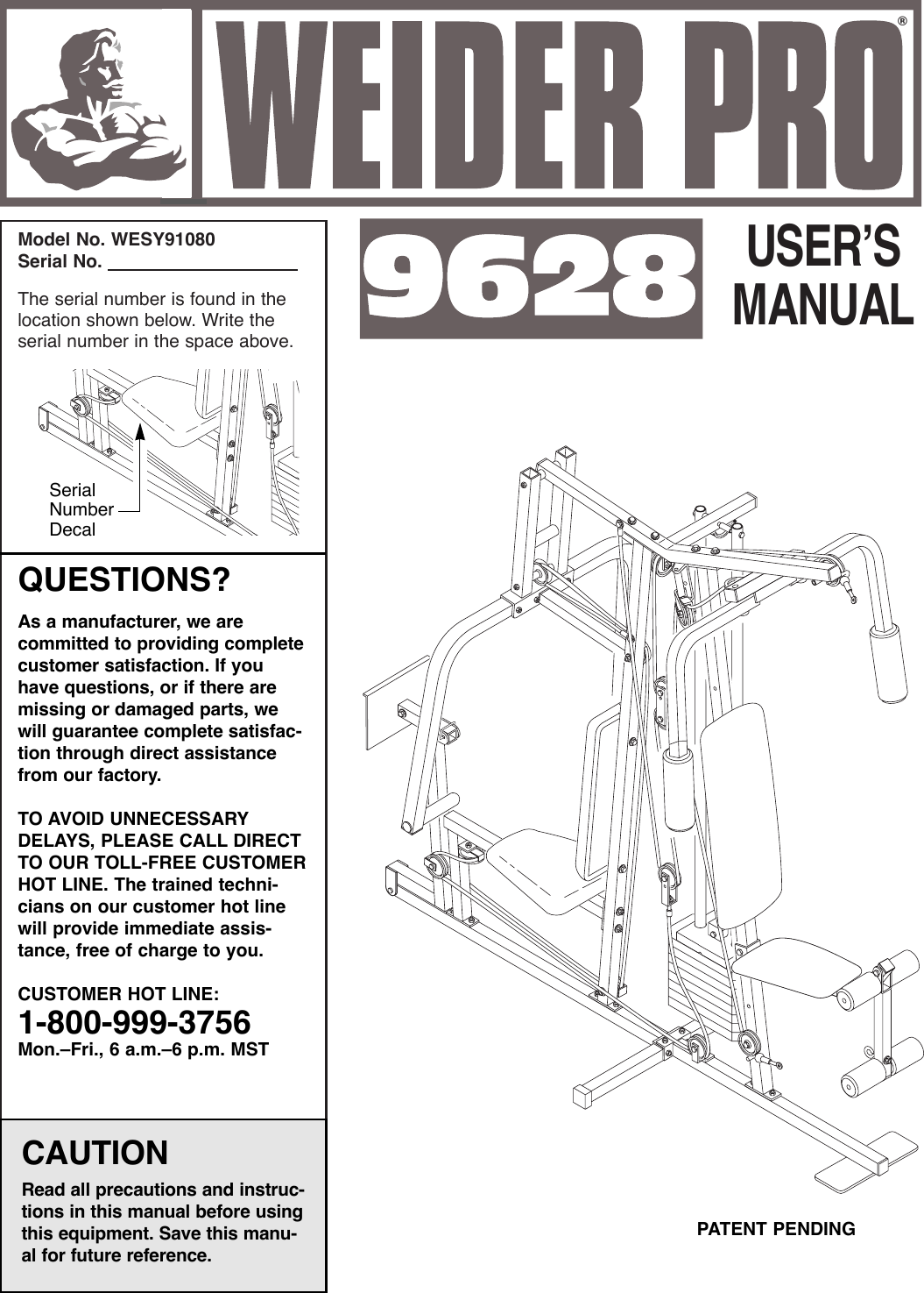 Weider Pro 9628 System Wesy9108 Users Manual *WESY91080 147977