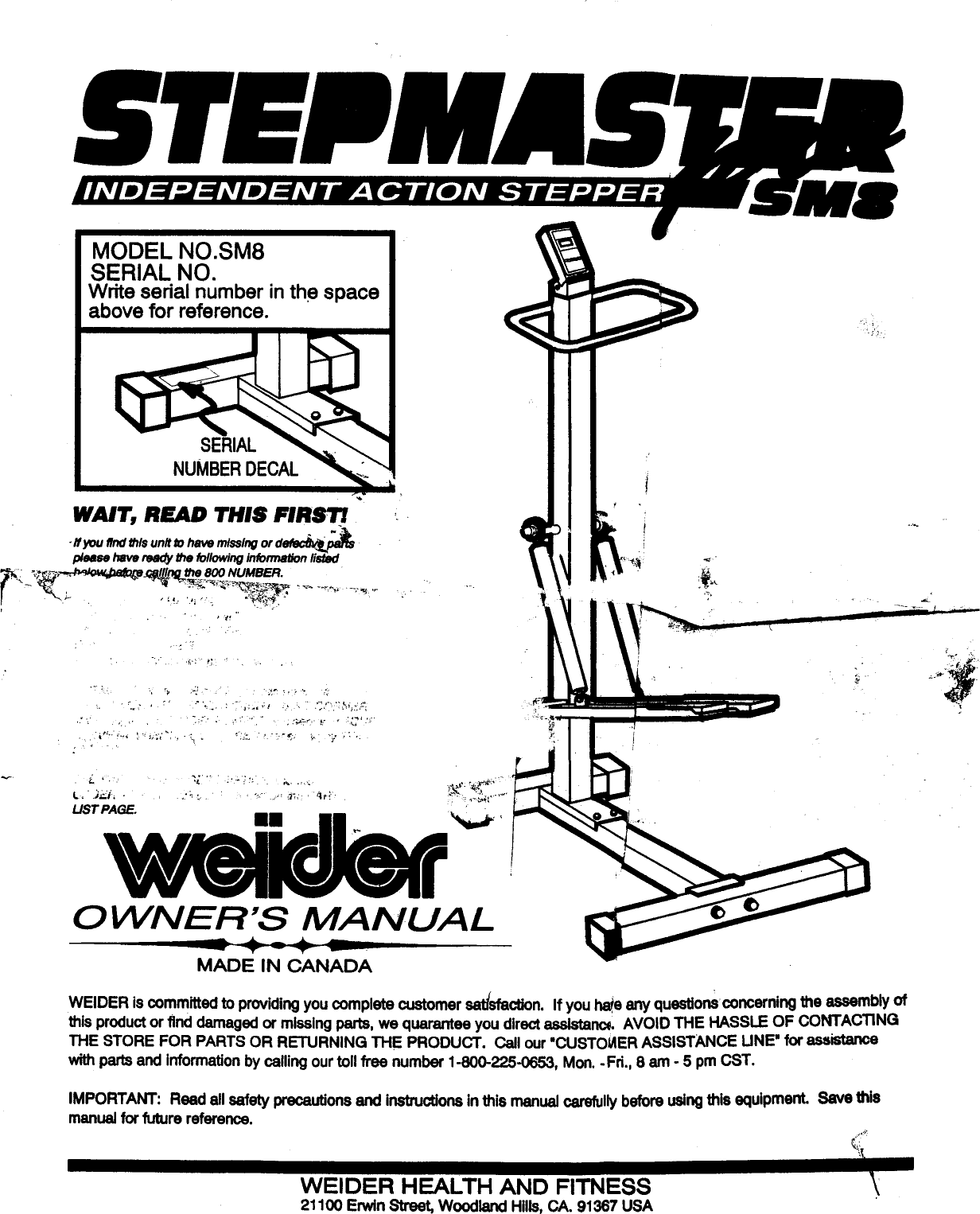Weider Sm80 Owner S Manual