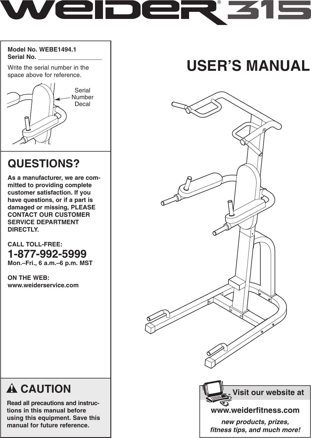 Weider Webe14941 Owner S Manual WEBE09140 214441