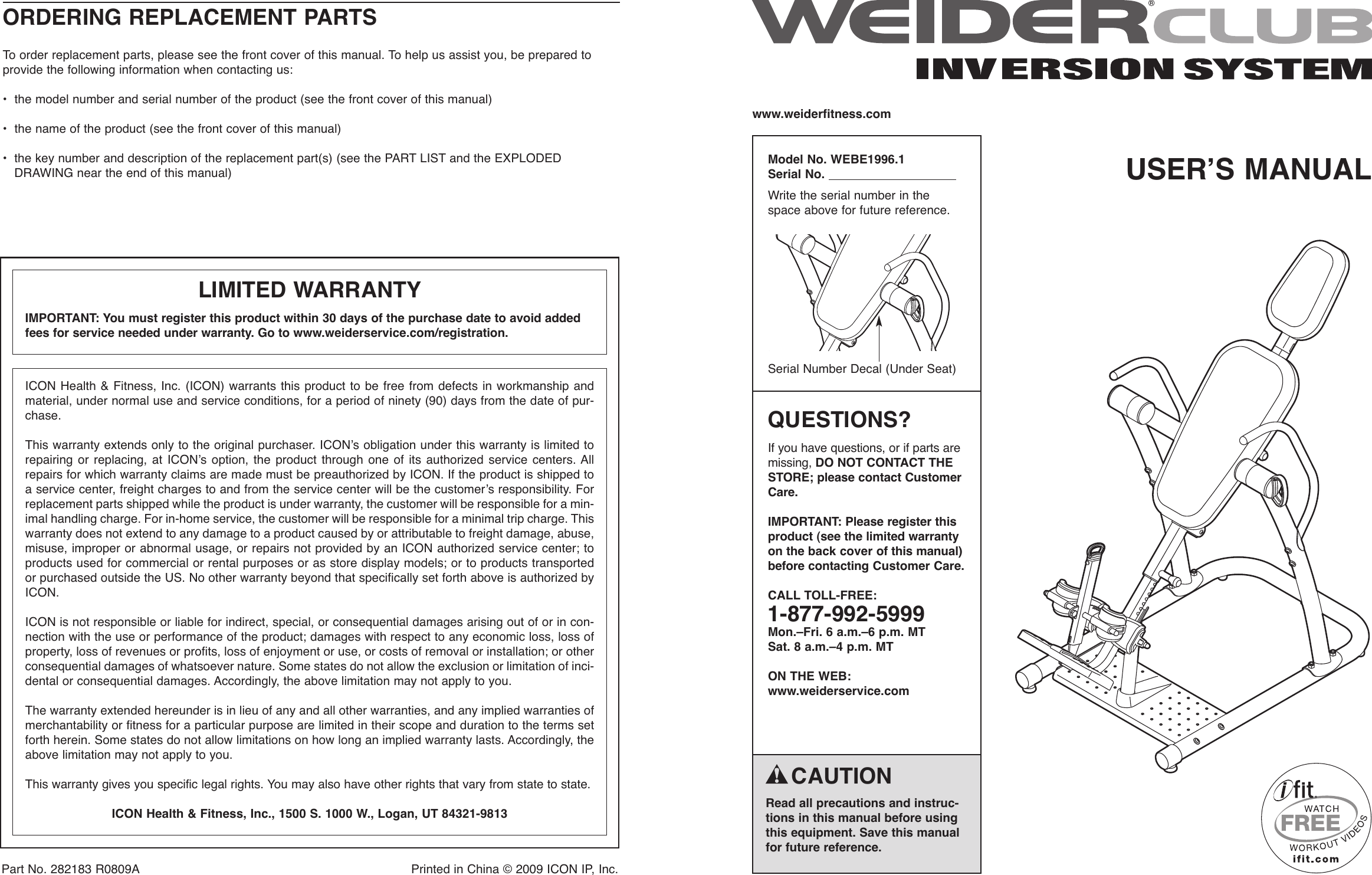 Weider Webe19961 Owner S Manual 285430