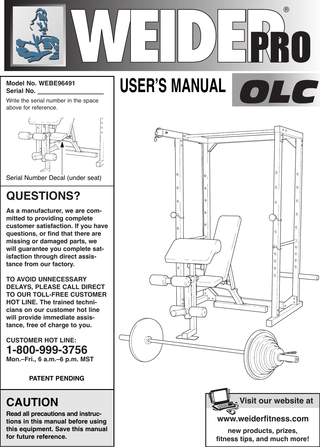 Weider Webe96491 Owner S Manual *WEBE96491 157740