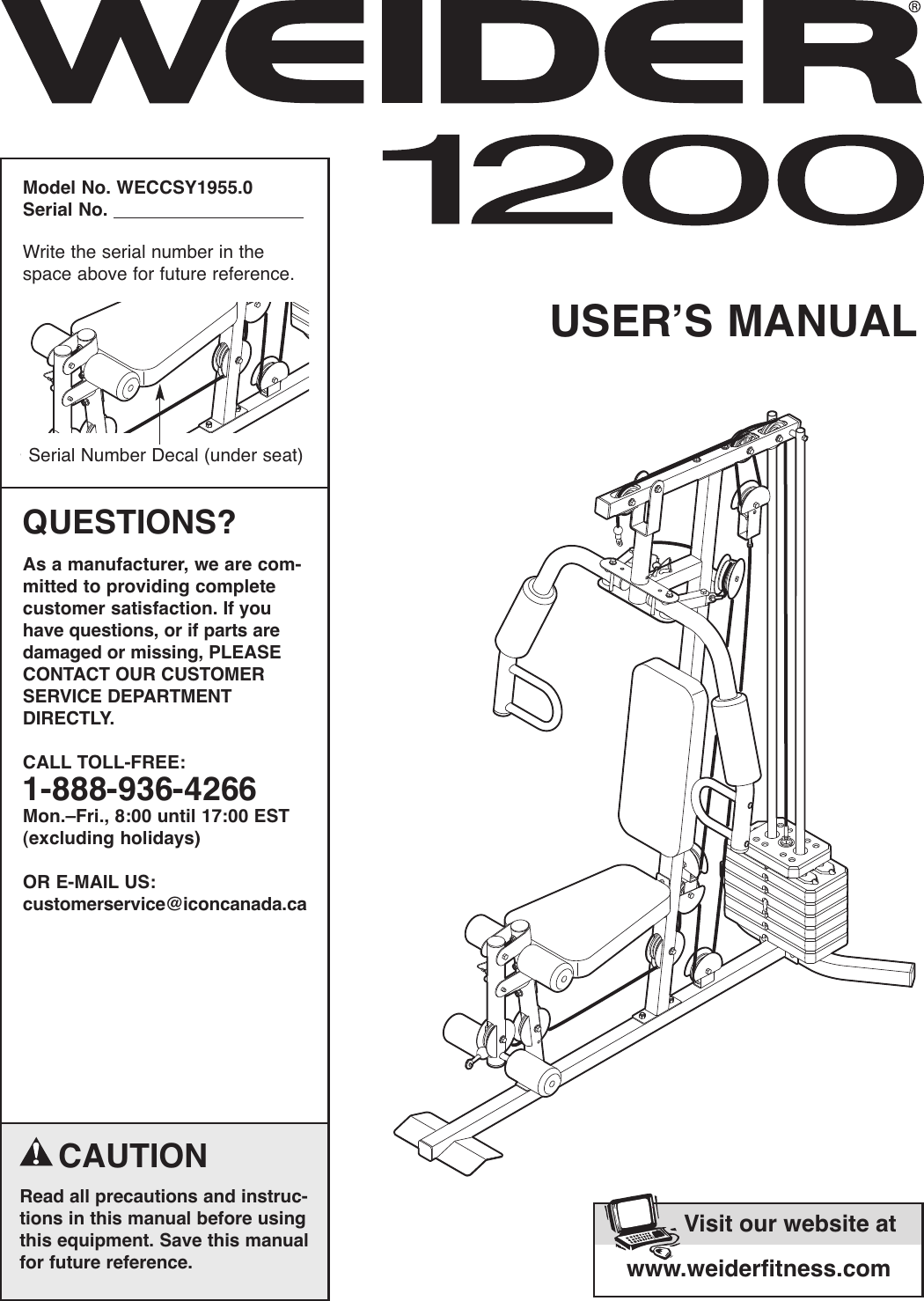 Weider Weccsy19550 Owner S Manual WESY1955.0 231435