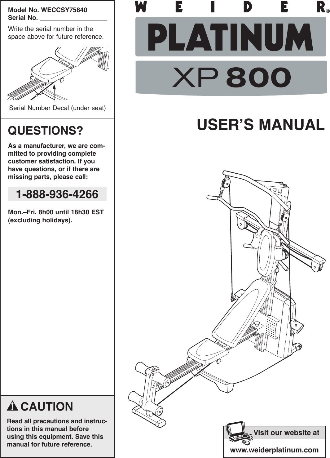 Weider Weccsy75840 Owner S Manual 153972 209002
