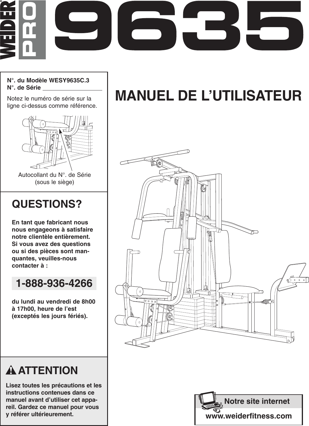 Weider Wedier Pro 9635 System Wesy9635C Users Manual WESY9635C2 22xxxx