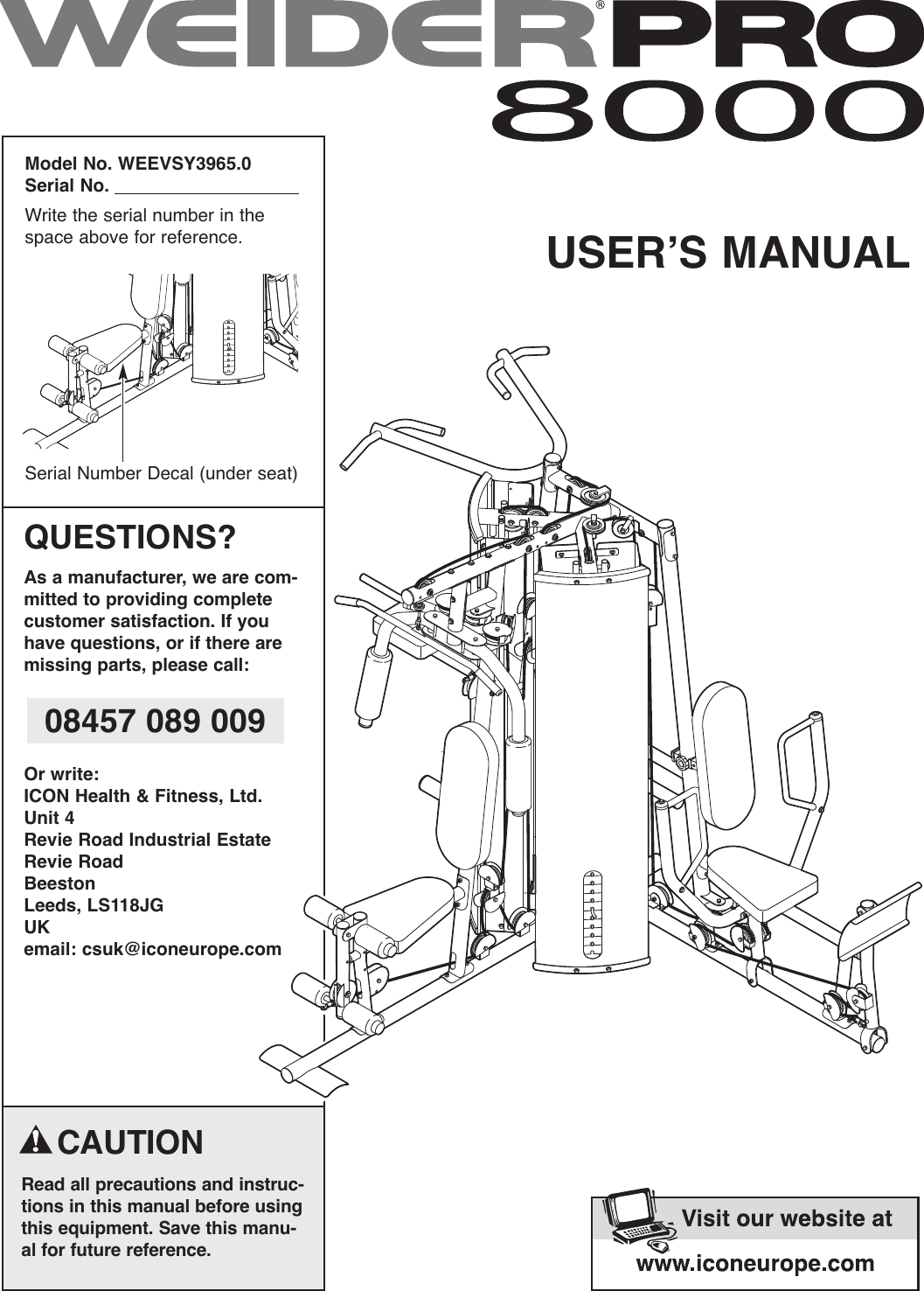 Weider Weevsy39650 Owner S Manual 285430
