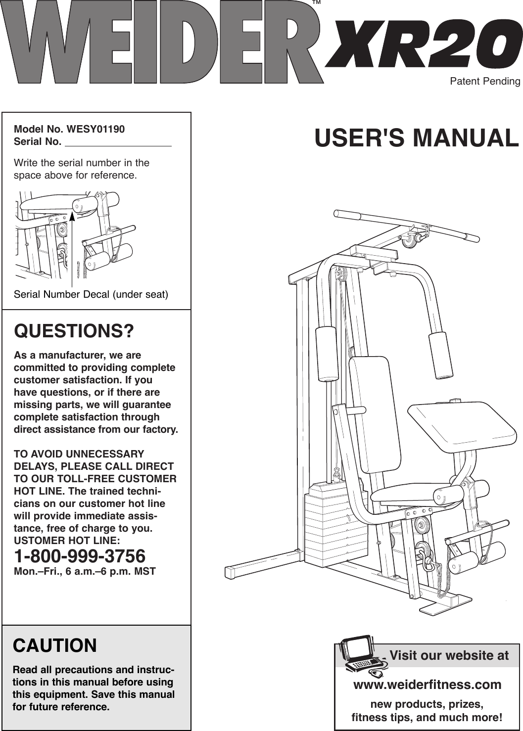Weider Wesy01190 Owner S Manual *WESY01190 158283