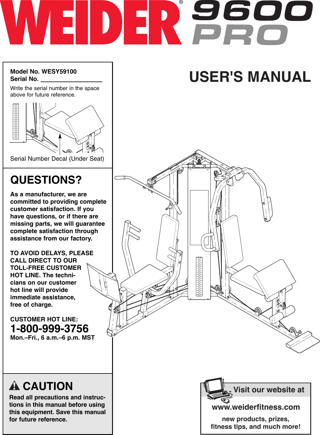 Weider Wesy59100 Owner S Manual *WESY59100 169338