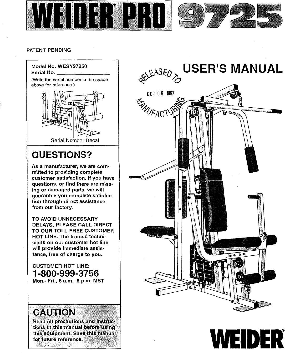 Weider Wesy97250 Owner S Manual
