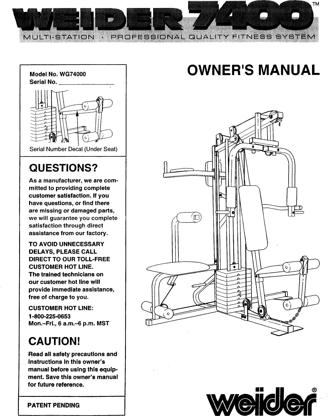 Weider Wg74000 Owner S Manual