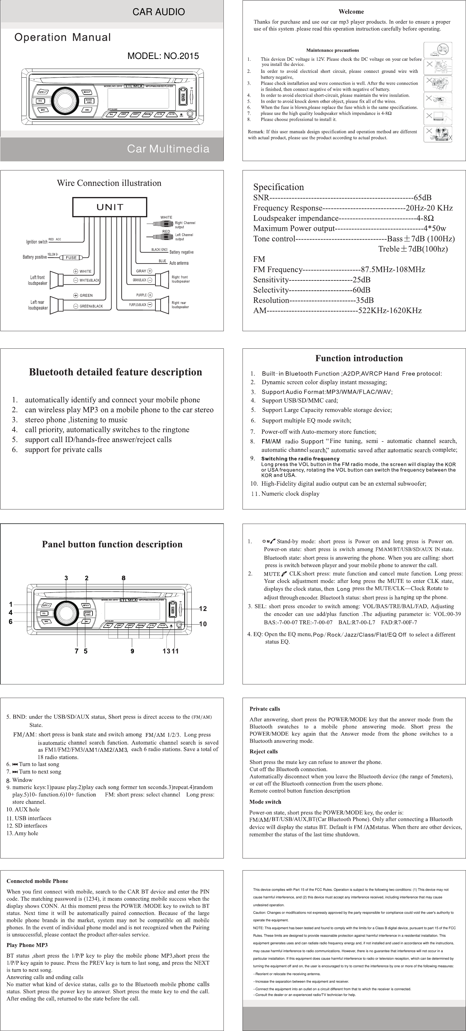 WenDeng ETL Machinery NO2015 CAR AUDIO User Manual