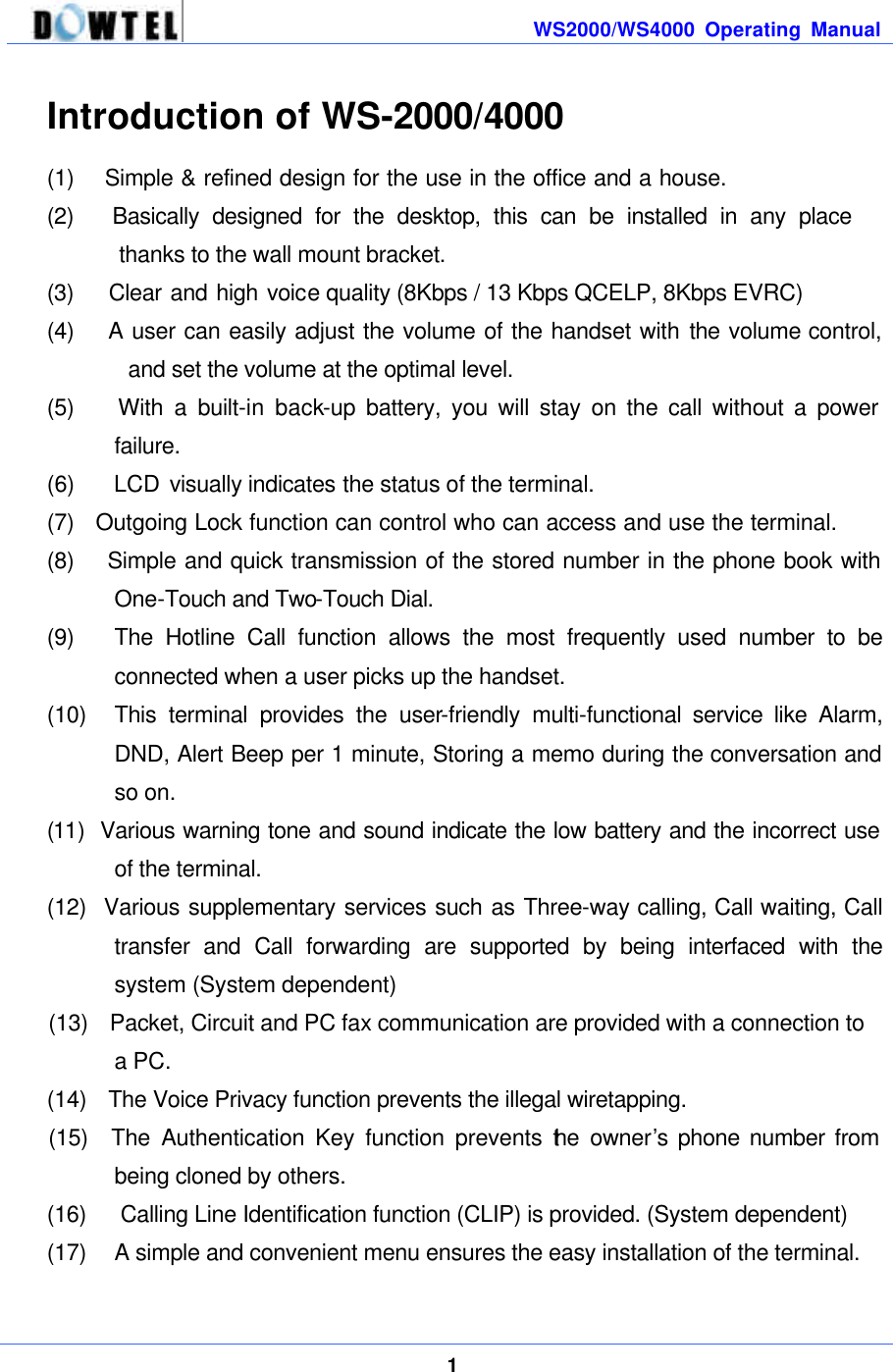 Westech Korea WS-2000 Fixed WLL Telephone (CDMA) User Manual ATT M