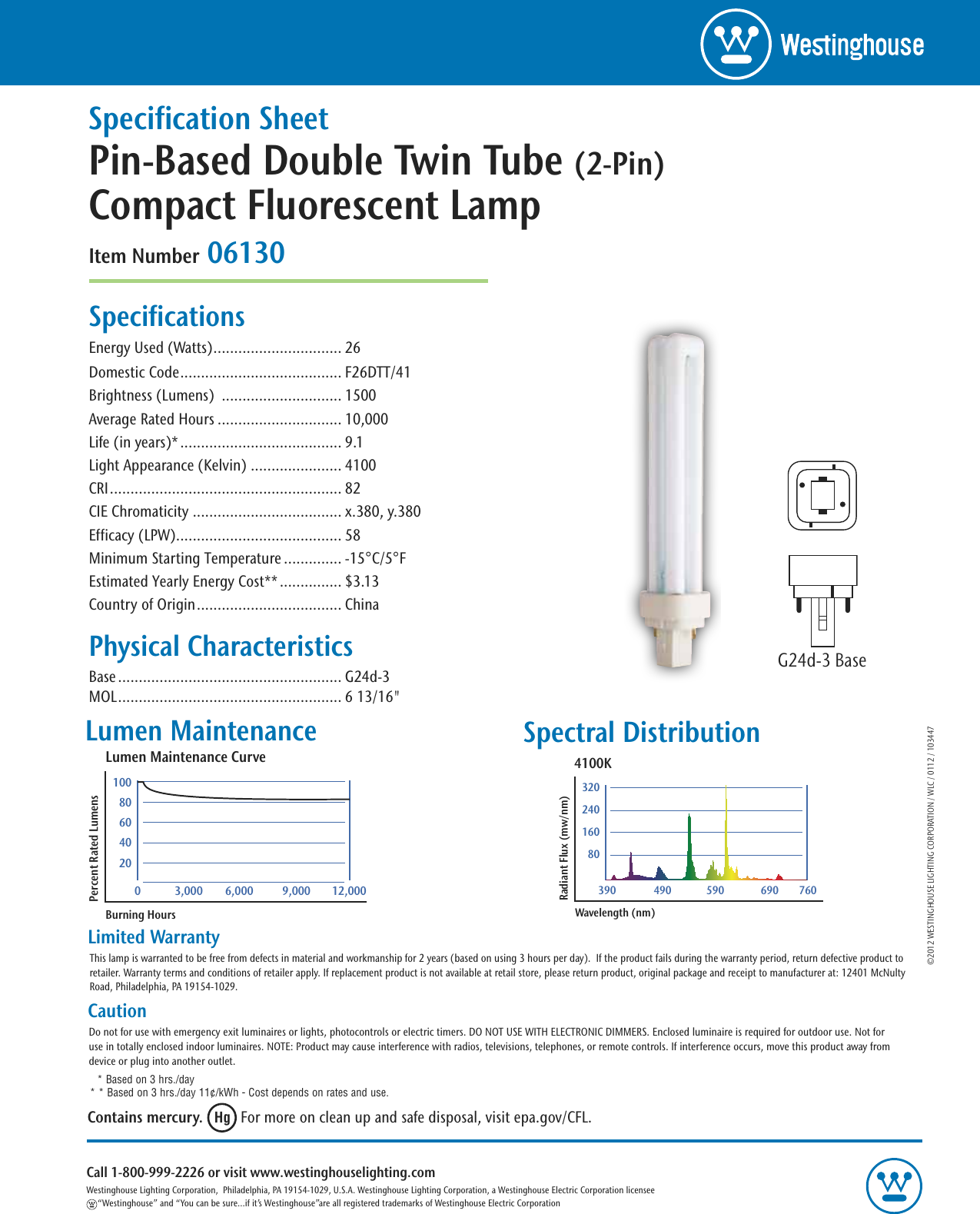 Westinghouse 26 Watt Double Twin Tube Cfl Light Bulb 0613000 ...