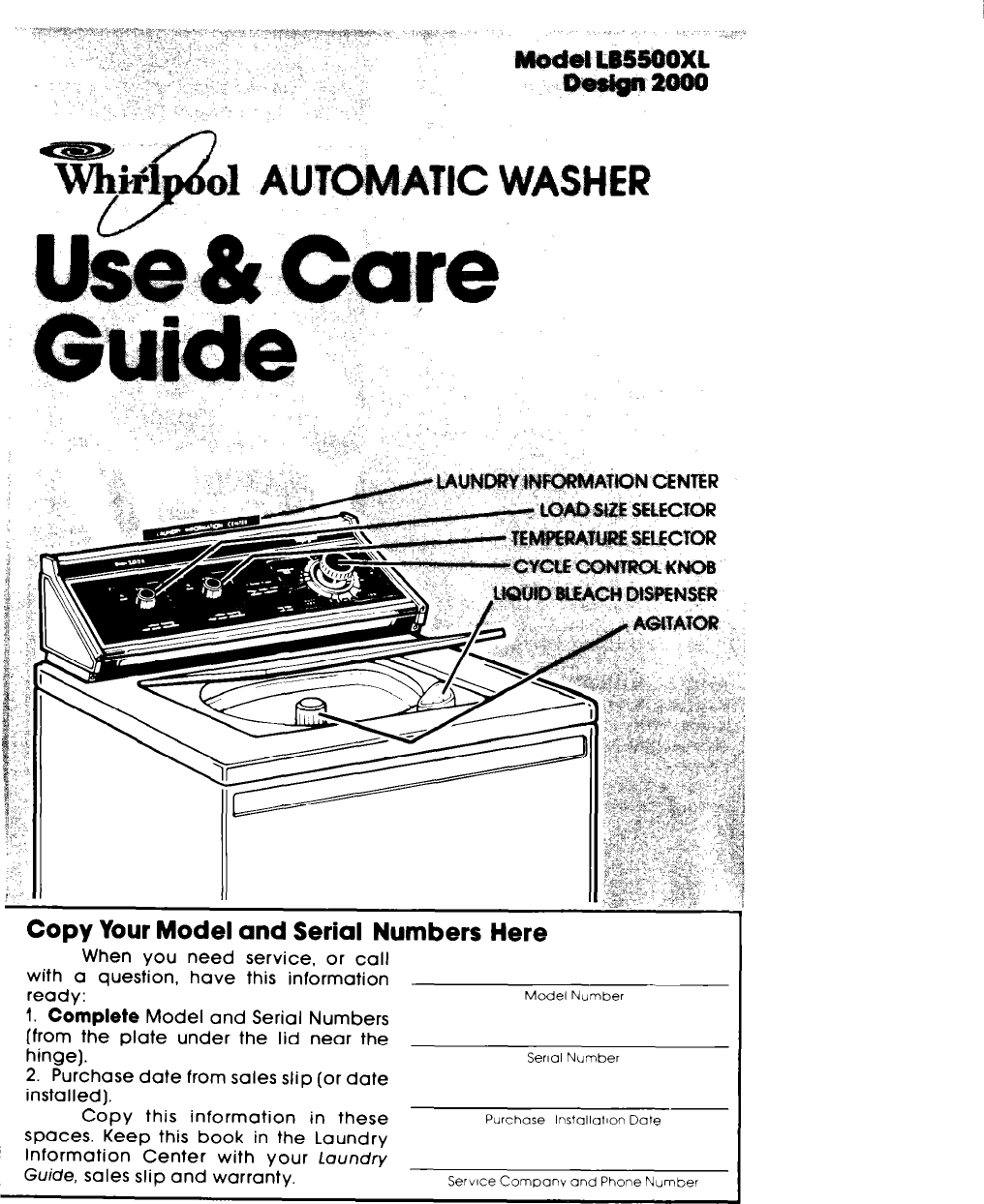 Whirlpool Generation Lb5500Xl Users Manual Unknown